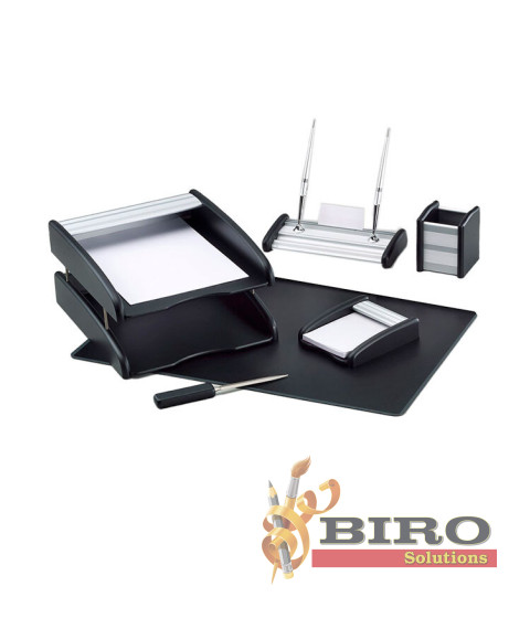 Set de birou FOROFIS, 7 piese din lemn, culoarea negru - Biro Solutions ...