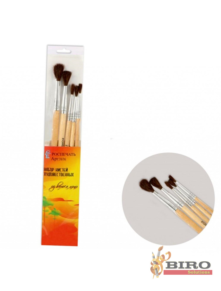 Set 5 pensule Poni/Veveriță Nr. 1–5 – pictură fină, acuarelă, școală