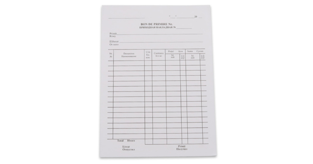 Formular „Bon de primire” | Hârtie offset | 100 bucăți | Biro Solutions