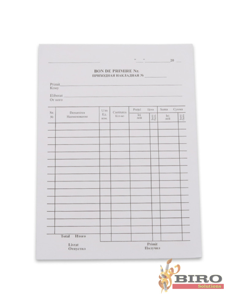 Formular „Bon de primire” | Hârtie offset | 100 bucăți | Biro Solutions